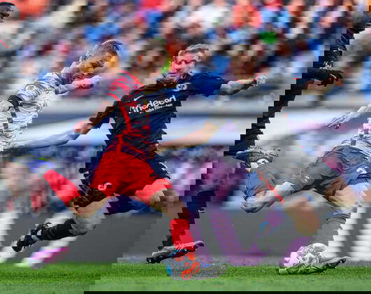 Leipzigs Konrad Laimer with Frankfurts Evan NDicka Football 1 ...