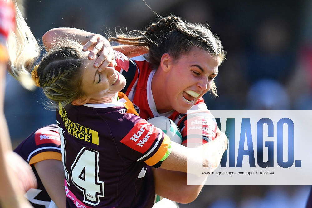 NRLW BRONCOS ROOSTERS, Jessica Sergis of the Roosters is tackled by ...