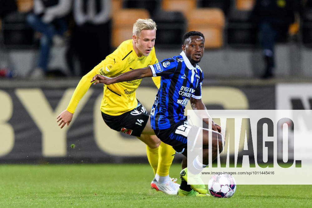 Mjällbys Herman Johansson and Sirius Kevin Wright during the football ...