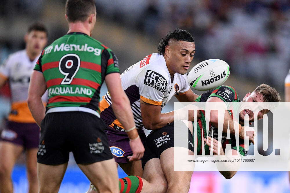 NRL RABBITOHS BRONCOS, Jai Arrow of the Rabbitohs offloads a pass as he ...