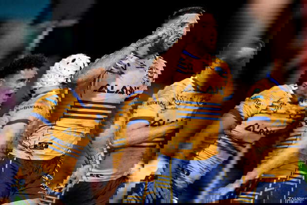 NRL PANTHERS EELS, Ryan Matterson of the Eels is tackled by Liam Martin ...