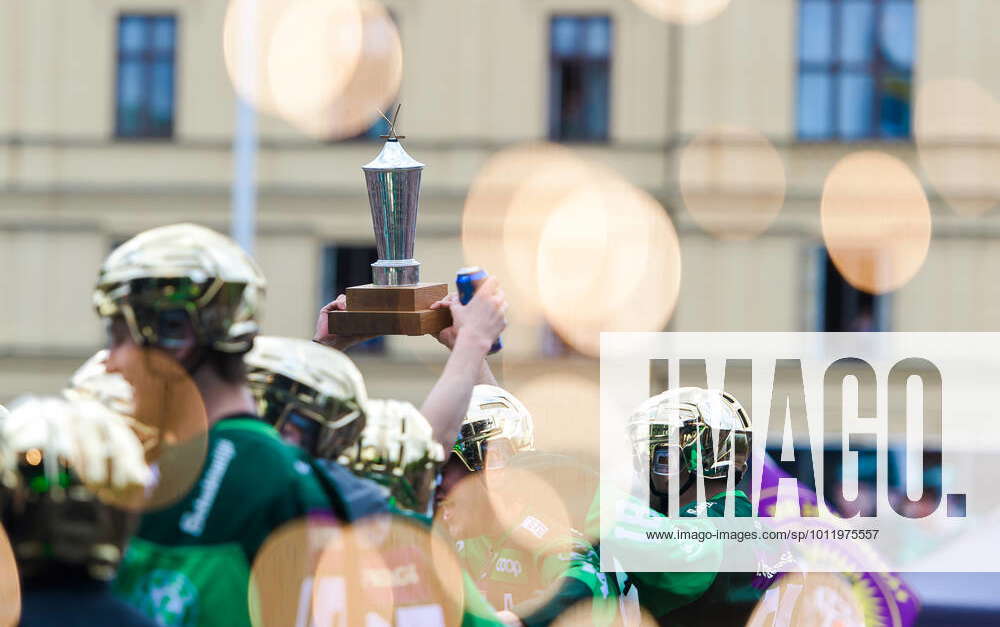 220513 Le Mat trophy during the gold celebration for Färjestad on 13 ...