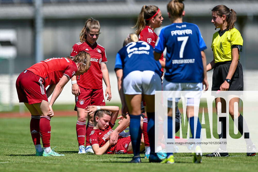 Sarah Ernst FCB, 13 lying on the ground, racked with pain after a foul ...