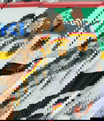 Team DEB with Dustin Strahlmeier Nr.1 goalie of Germany Lukas Reichel ...