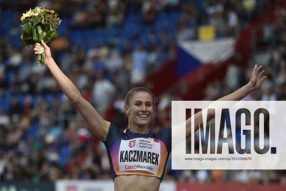 Polish athlete sprinter Natalia Kaczmarek celebrates victory after the ...
