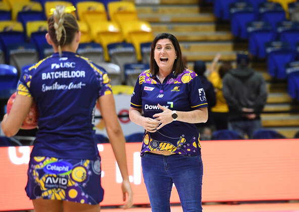 SUPER NETBALL LIGHTNING MAGPIES, Lightning Coach Kylee Byrne (left) and ...