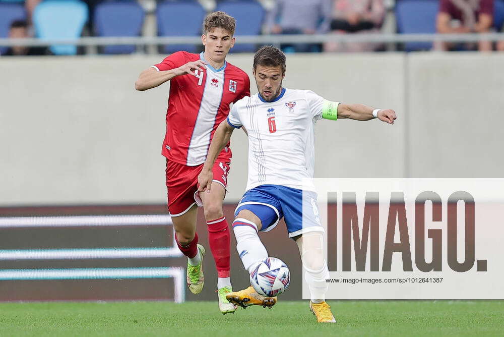Florian Bohnert Luxembourg 4 in duel with Hallur Hansson Captain Faroe ...