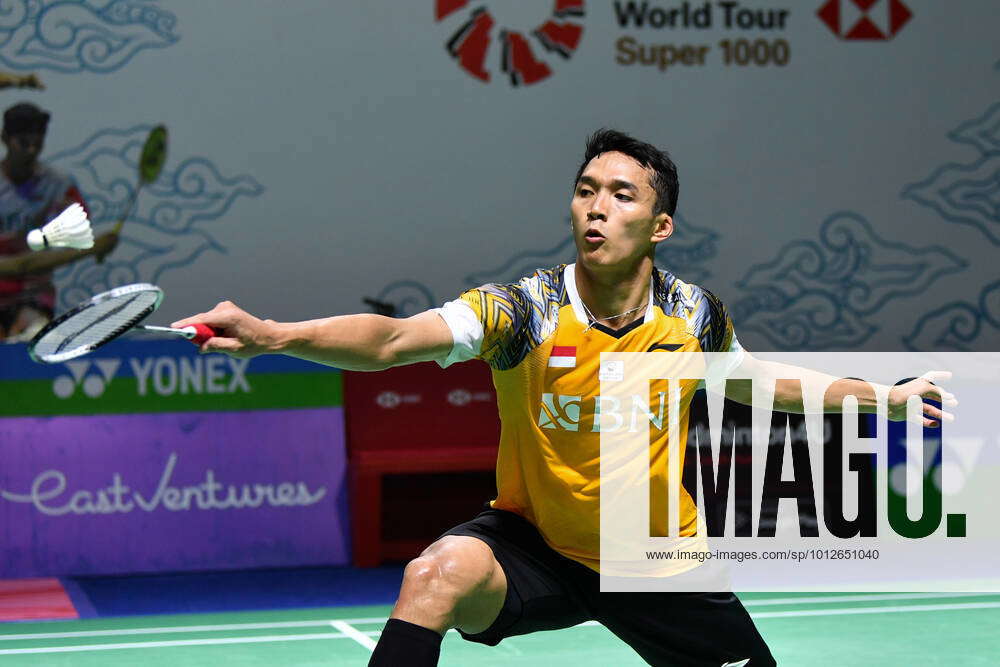 220616 JAKARTA, June 16, 2022 Xinhua Xinhua Indonesia s Jonatan Christie hits a return during the