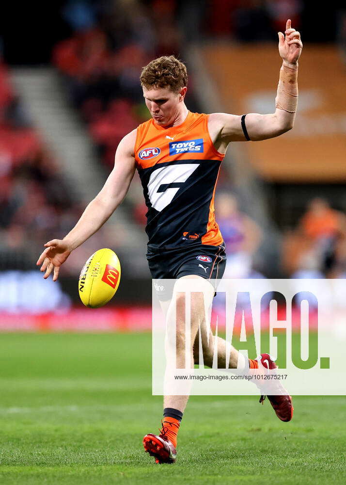 AFL GIANTS BULLDOGS, Tom Green of the Giants kicks during the AFL Round ...