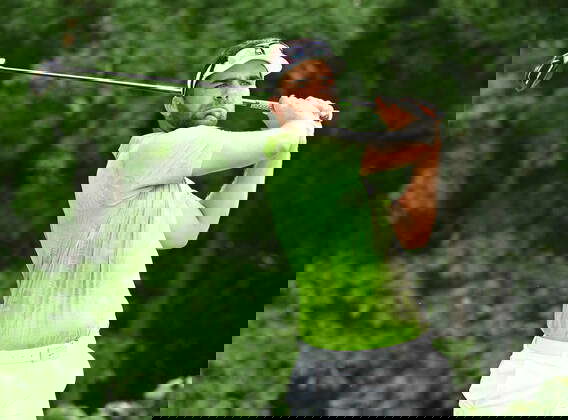 SILVIS, IL - JULY 02: Golfer Curtis Thompson hits his tee shot on the 2 ...