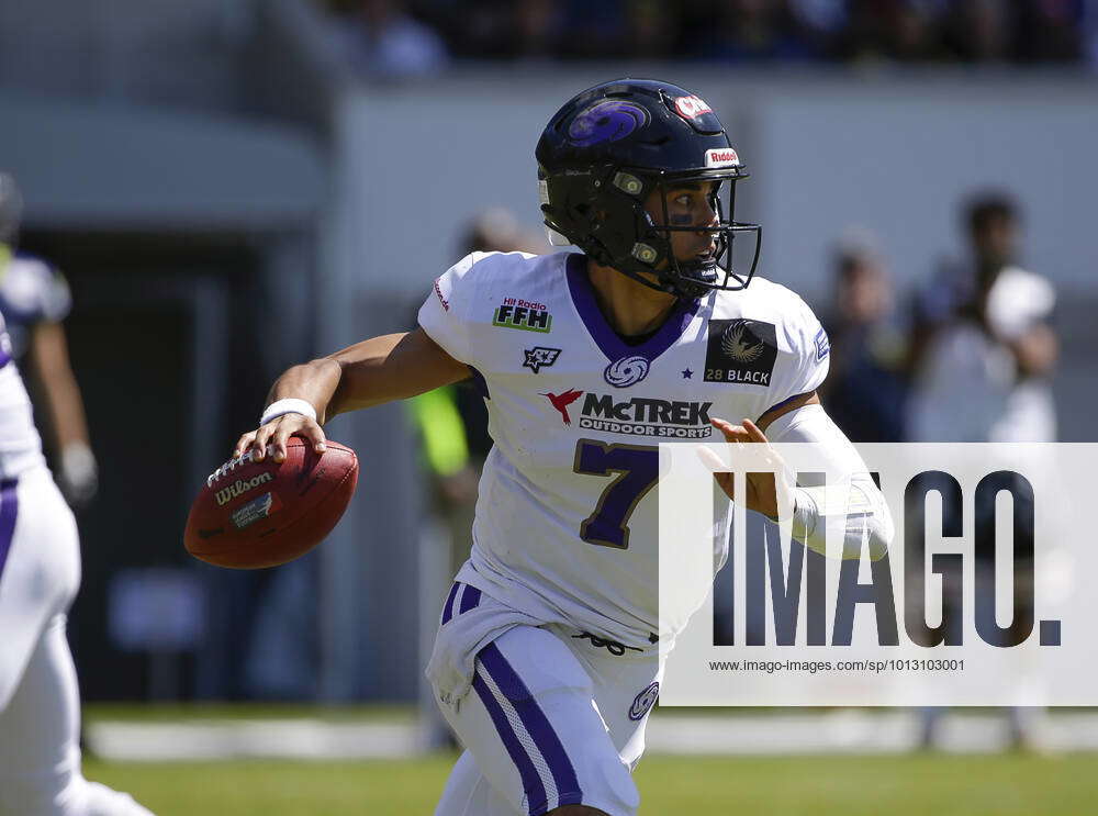 July 10, 2022: Frankfurt Galaxy QB 7 Jakeb Sullivan runs with the ball ...