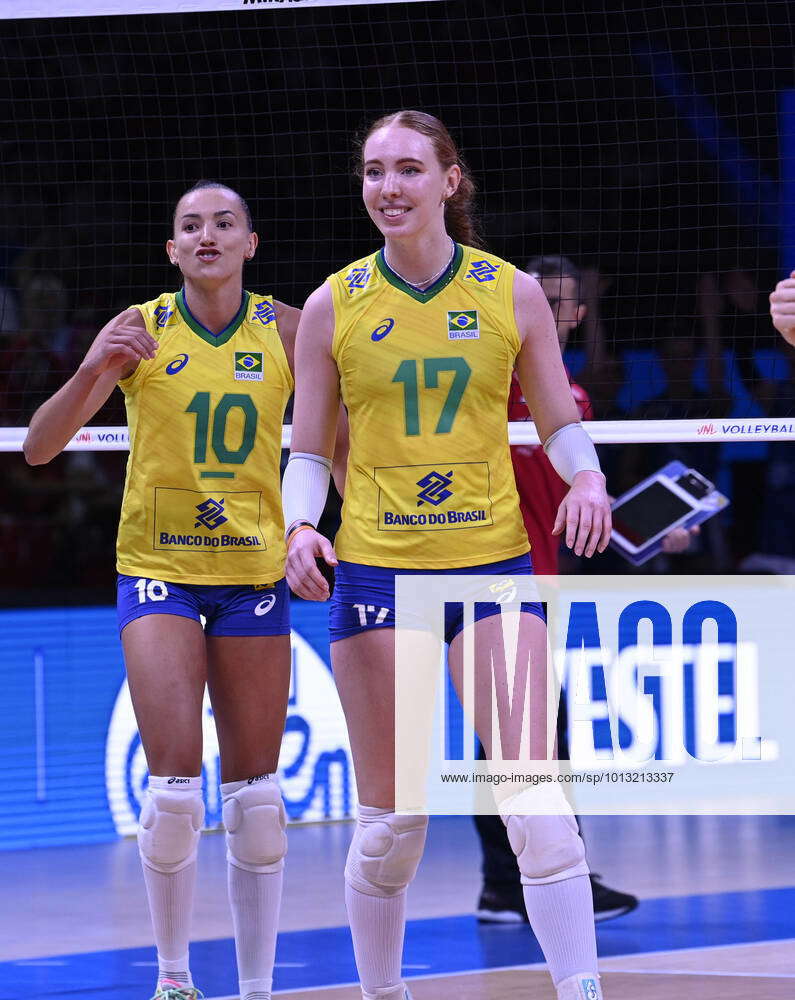 Gabi (10) and Julia Isabelle Bergman (17) of Brazil during the Womens ...