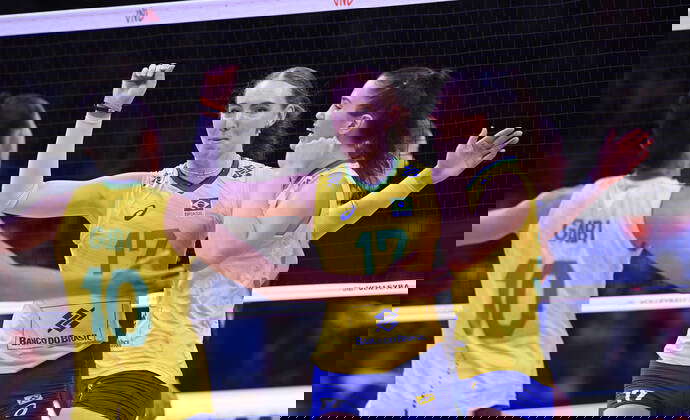 Gabi and Julia Isabelle Bergman of Brazil during the Womens Volleyball ...