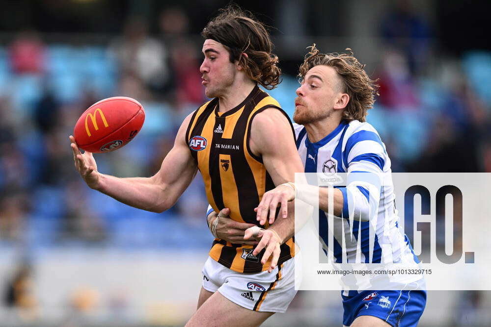 AFL KANGAROOS HAWKS, Jai Newcombe of Hawthorn and Hugh Greenwood of ...