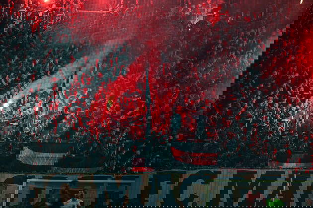 Pyrotechnics Pyro in Magdeburg fan block, 1 FC Magdeburg vs Eintracht ...