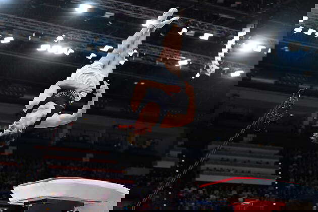 COM22 GYMNASTICS, Samuel Dick of New Zealand in action during the Floor ...