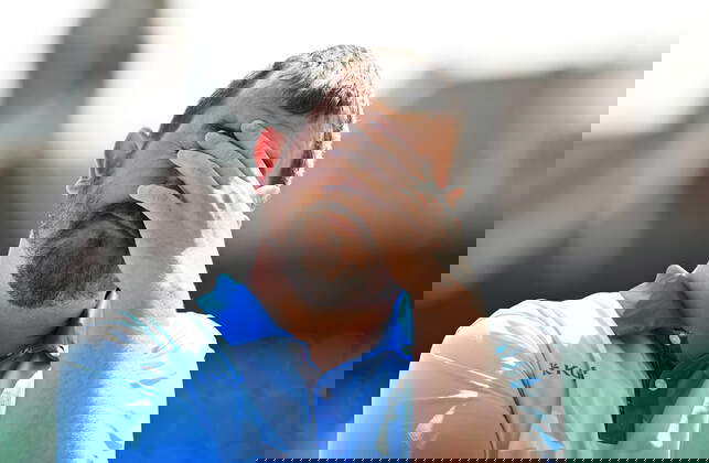 COM22 LAWN BOWLS, Iain McLean of Scotland reacts during the Mens semi ...