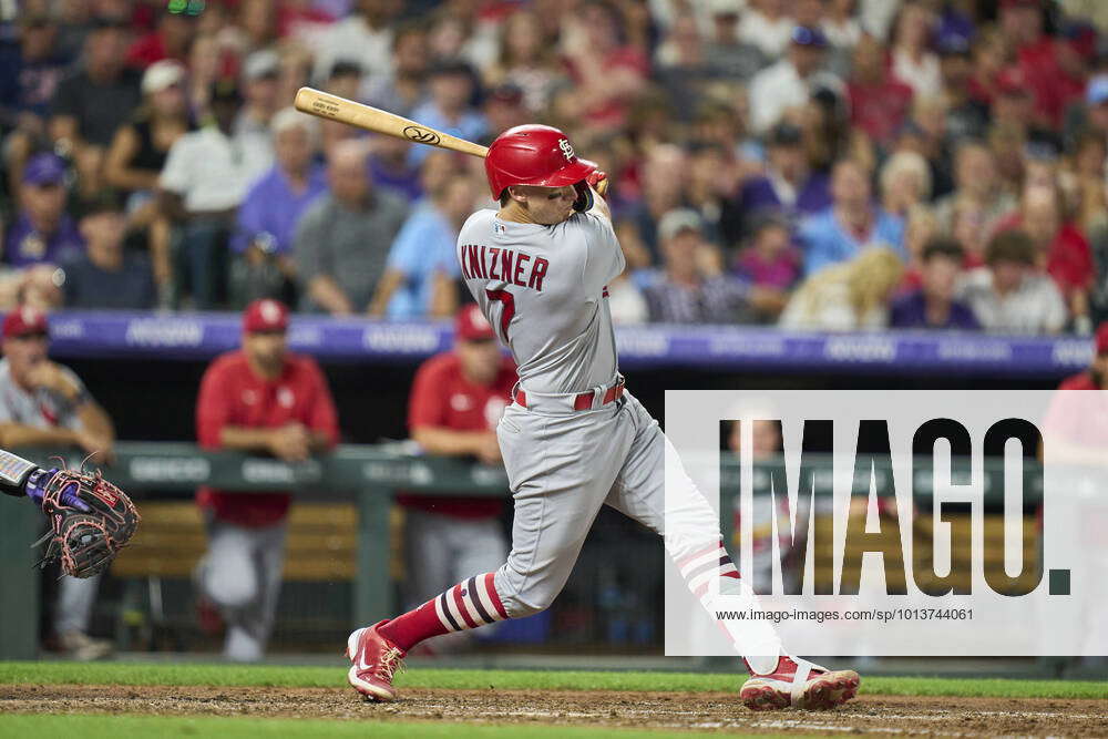 August 9 2022: Saint Louis catcher Andrew Knizner (7) gets a hit during ...