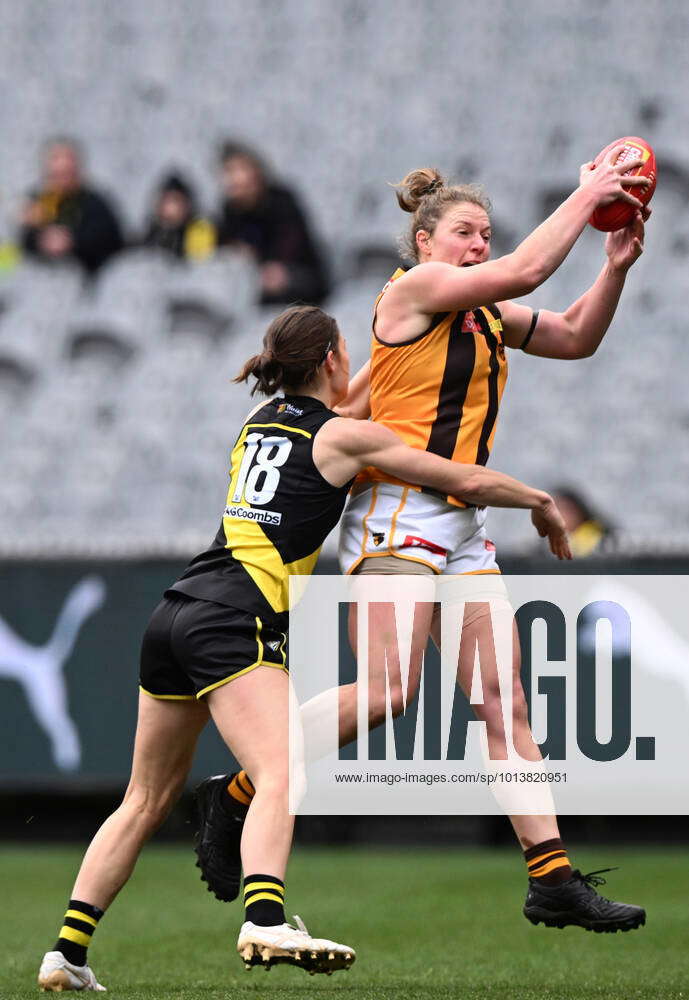 AFLW TIGERS HAWKS, Tamara Luke of the Hawks and Libby Graham of ...