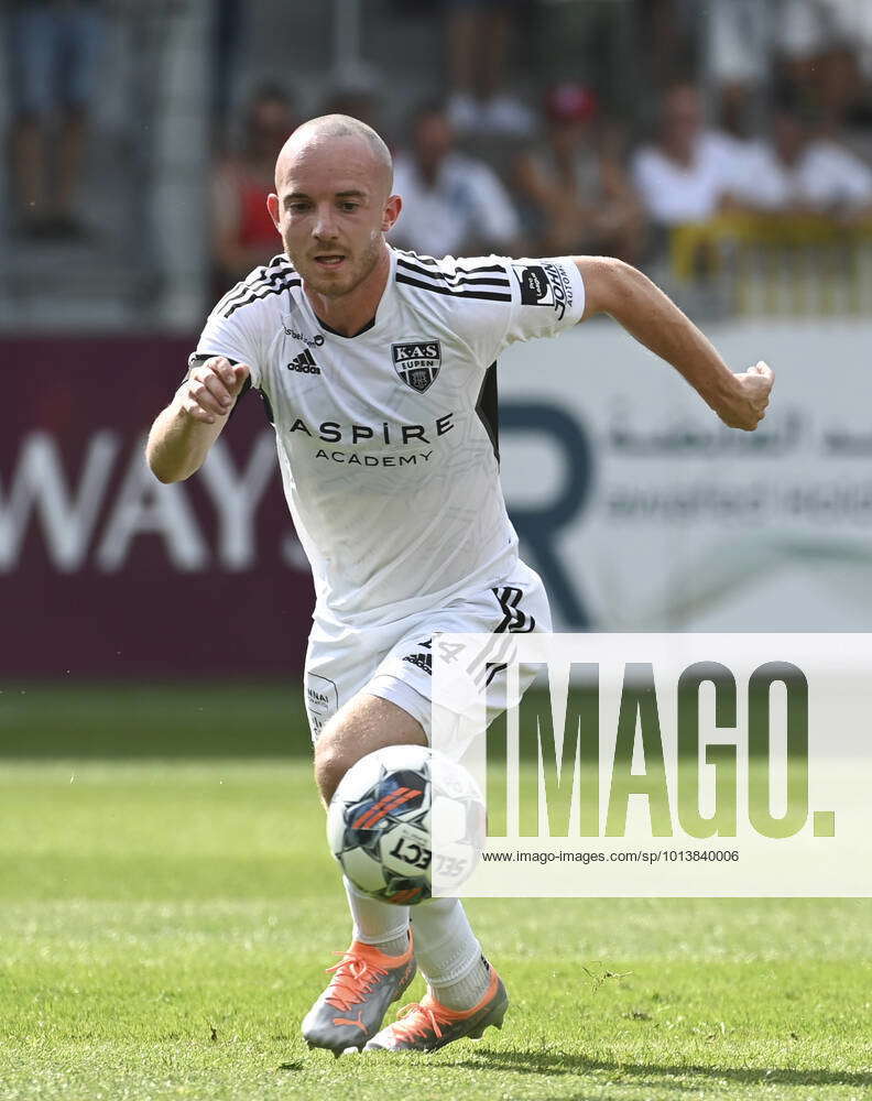 Eupen s Jerome Deom controls the ball during a soccer match between KAS ...