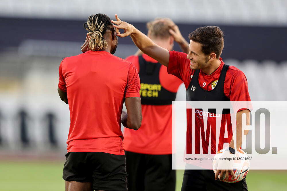 Hamrun Spartans FC soccer players share a light moment during training ...