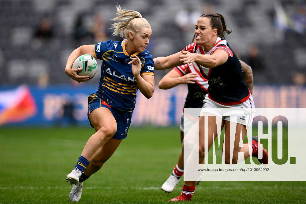 NRLW EELS ROOSTERS, Rikeya Horne of the Eels is tackled by Isabelle ...