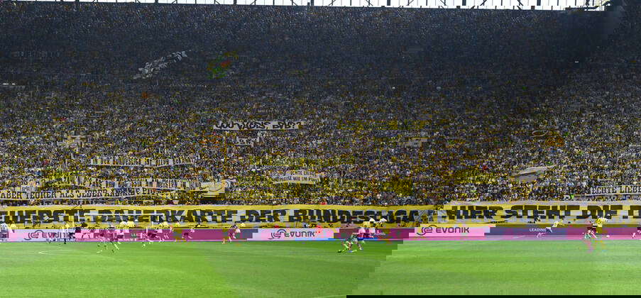 Banners and banners of BVB fans on the south stand against the high ...
