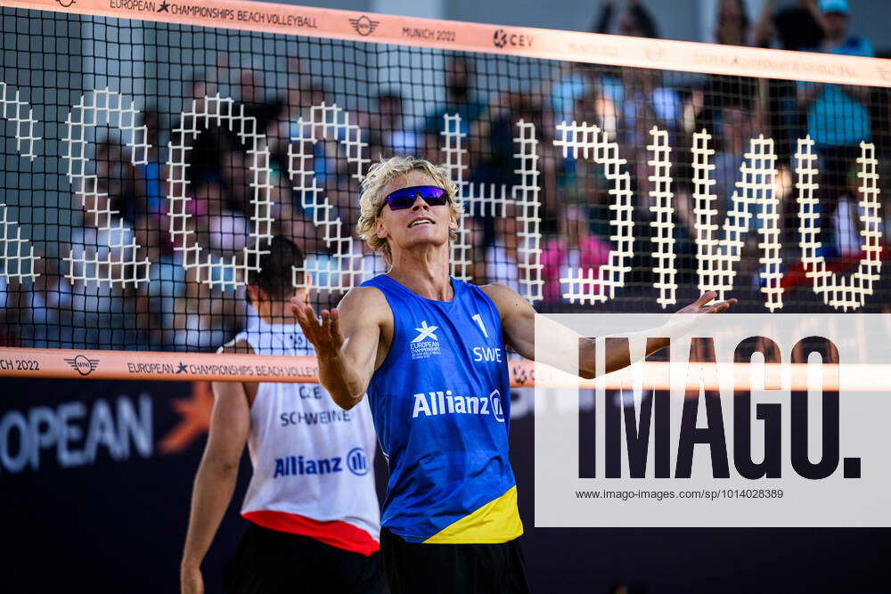 David Ahman of Sweden celebrates after the mens beach volleyball final ...