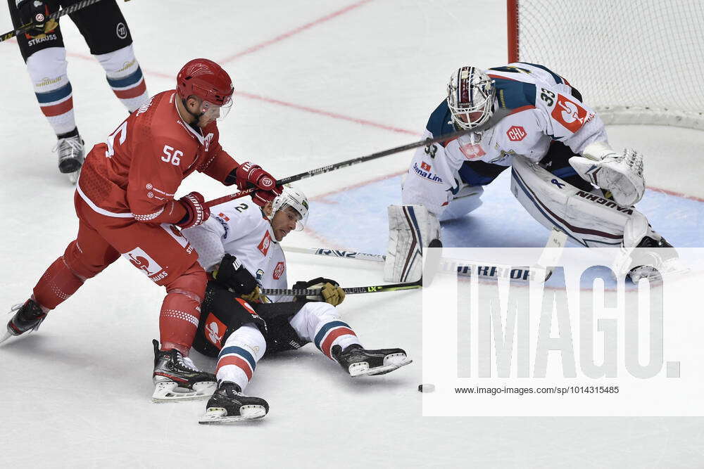 L-R Marko Dano (Trinec), Sam Ruopp and Peyton Jones (both Belfast) in ...