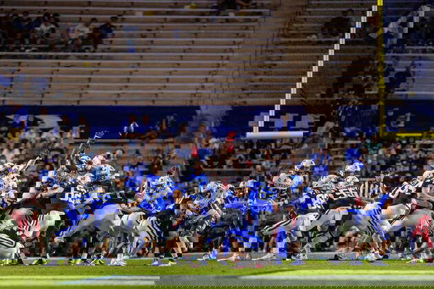 : Duke Blue Devils place kicker Charlie Ham kicks a field goal in the ...