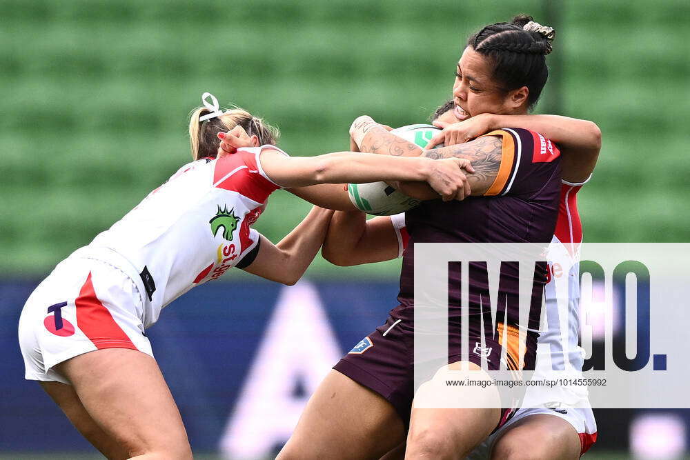 NRLW BRONCOS DRAGONS, Annetta Nu uausala of the Broncos is tackled by ...