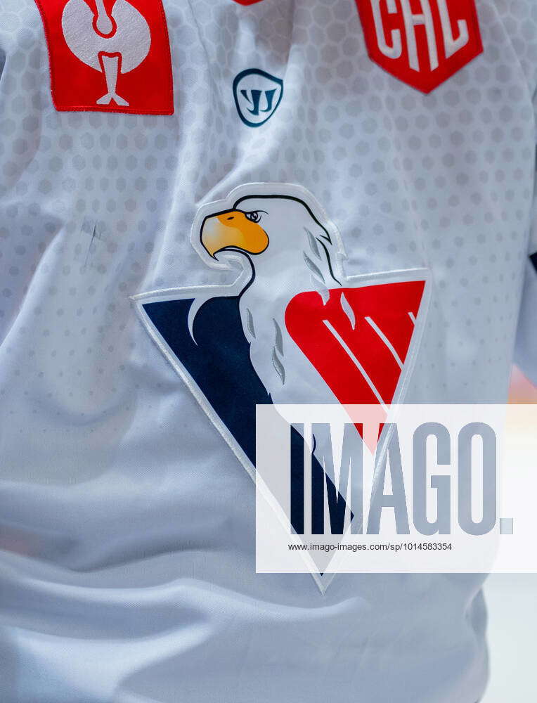 Logo of Slovan Bratislava on the jersey of Jared Coreau goalie, HC ...