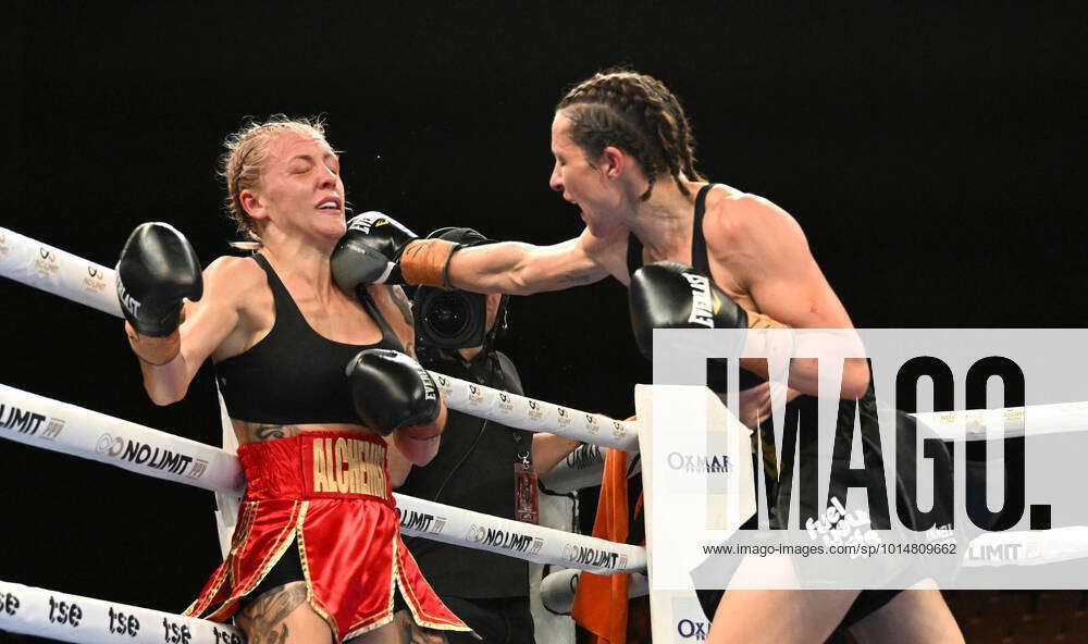 BOXING GALLEN ORIGIN RUMBLE, Angel Rushton (left) in action against ...