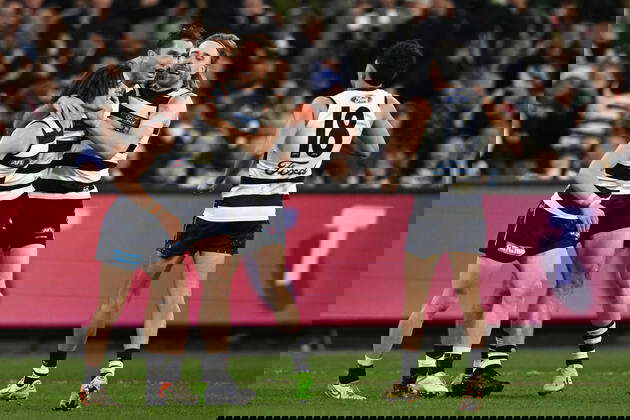 AFL CATS LIONS, Tom Hawkins of Geelong celebrates kicking a goal during ...