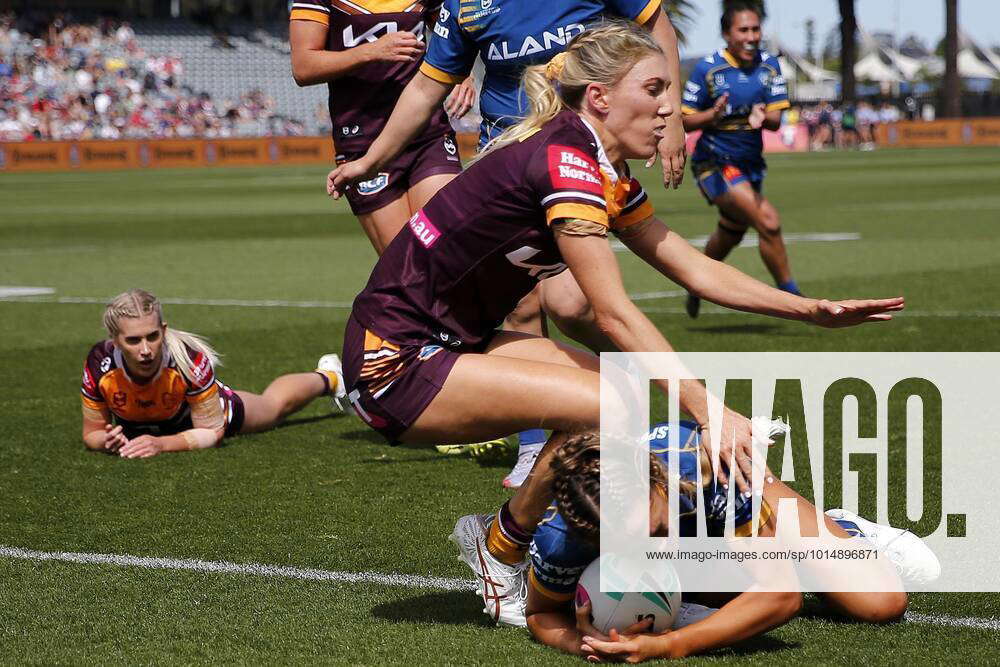 NRLW BRONCOS EELS, Zali Fay of the Eels scores a try during the NRLW ...