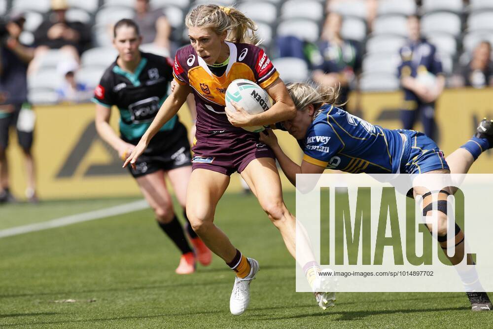NRLW BRONCOS EELS, Hayley Maddick is tackled by Brooke Anderson during ...
