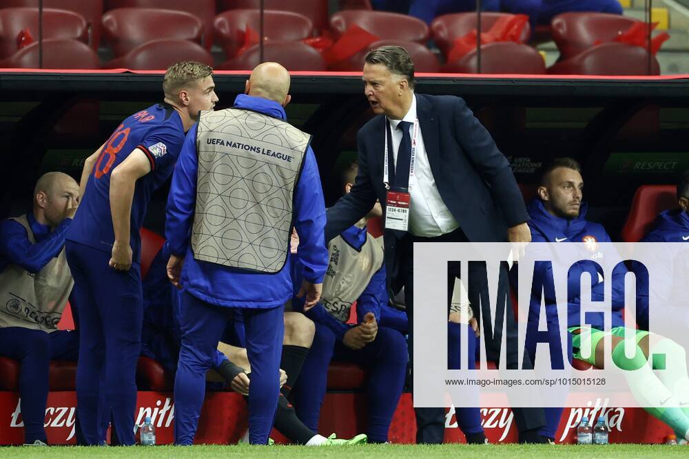 WARSAW lr Kenneth Taylor of Holland, Holland coach Louis van Gaal ...