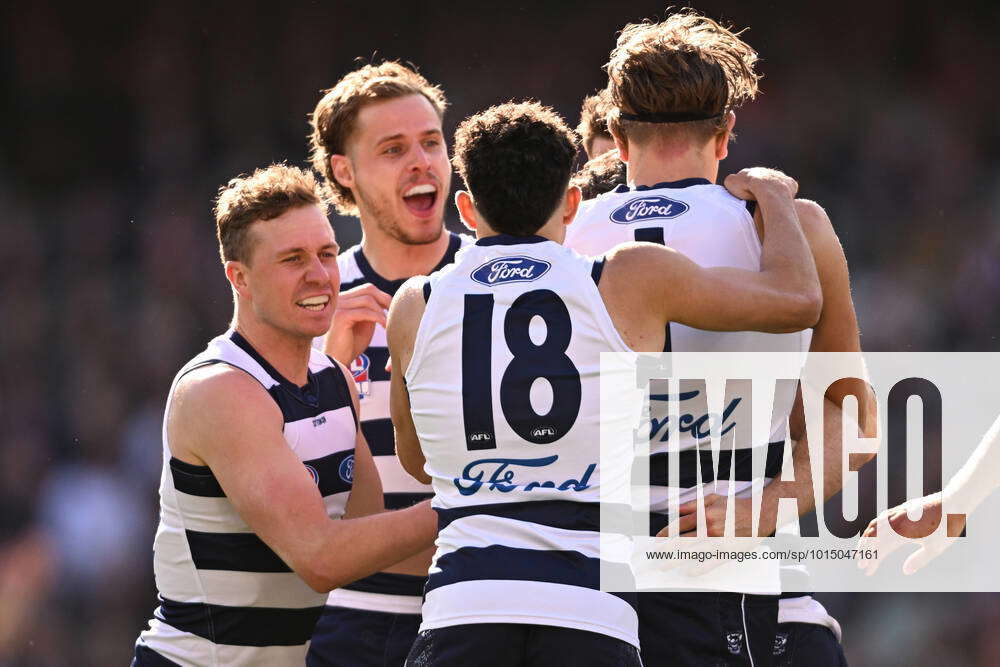 AFL GRAND FINAL, Mitch Duncan of Geelong (left) celebrates after Isaac ...