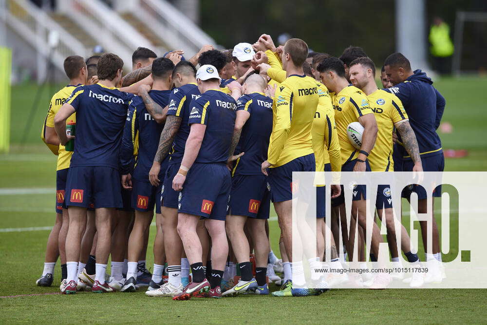 NRL EELS TRAINING, Players huddle during an NRL Parramatta Eels ...