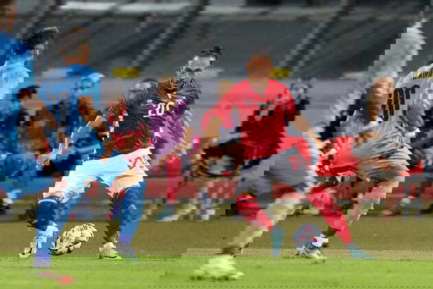 Malta national soccer team player Jodie Jones shoots at goal during the ...