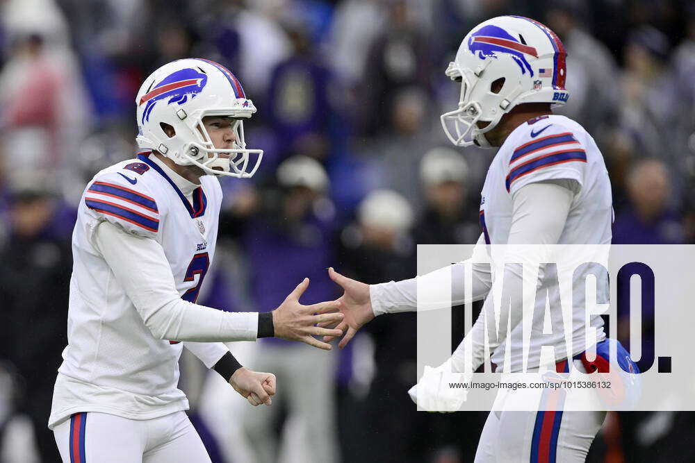 Buffalo Bills place kicker Tyler Bass celebrates with holder Sam Martin ...