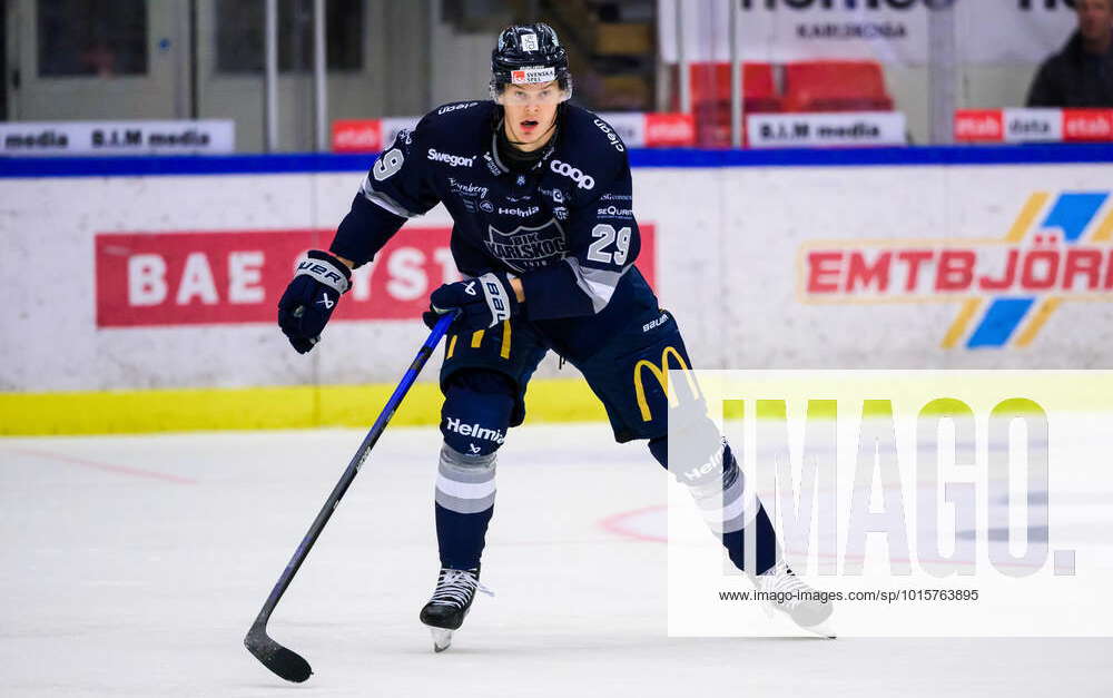 221007 Karlskogas Albin Eriksson during the ice hockey match in the ...