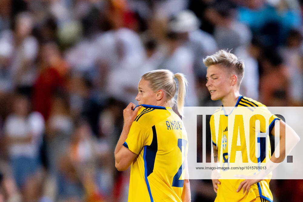 221007 Jonna Andersson and Lina Hurtig of Sweden look dejected after ...