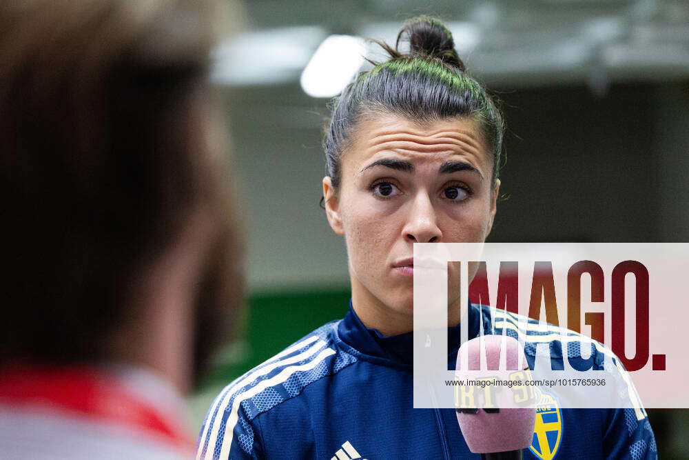 221007 Goalkeeper Zecira Musovic of Sweden in the mixed zone after the ...