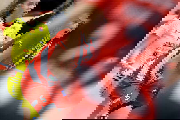 240412 Pixbos Eliska Krupnova during the floorball match in the womens semi-final 1 in SSL between