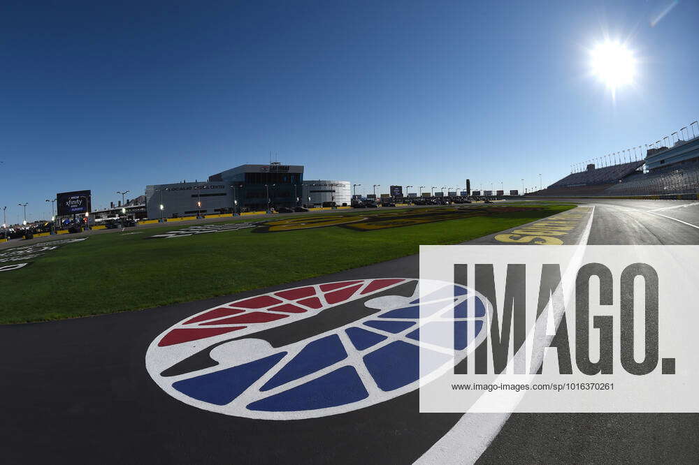 LAS VEGAS, NV - OCTOBER 14: The LVMS globe painted on the tri-oval ...