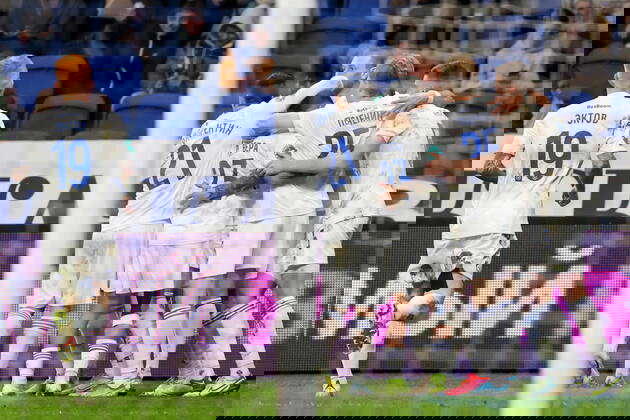 Russia. Moscow. OCTOBER 15, 2022. FC Orenburg s players celebrate ...