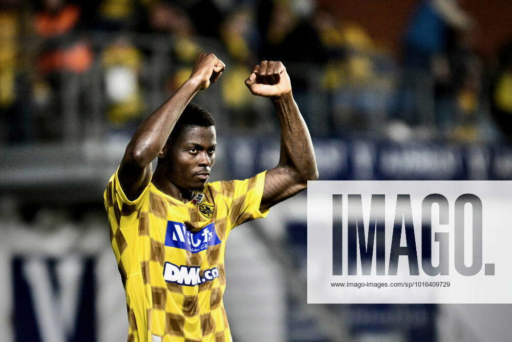 STVV s Frank Boya celebrates after scoring during a soccer match ...