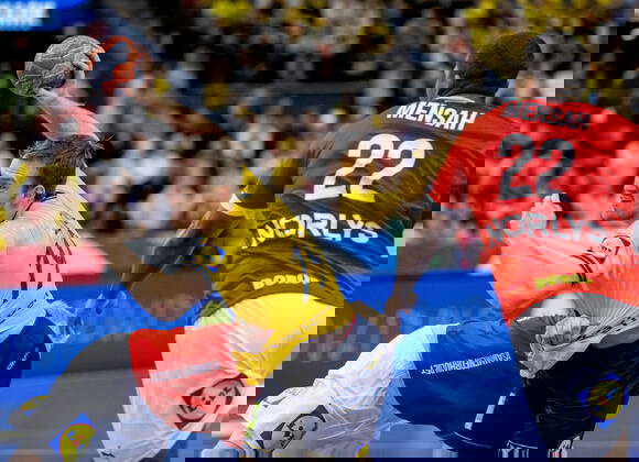 GOTHENBURG 20221016 Swedens Felix Claar during s international handball ...