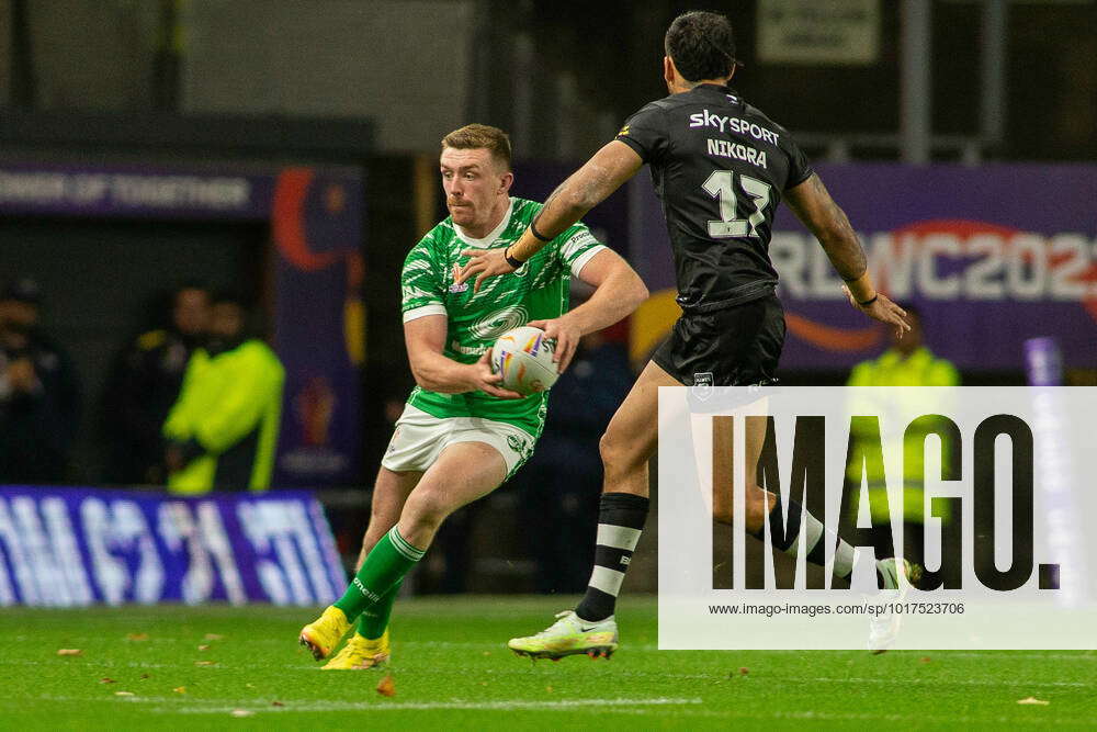 ***ED Chamberlain of Ireland makes a break during the Rugby League ...
